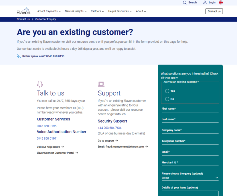 Customer Enquiry - Contact Us - Elavon IRE